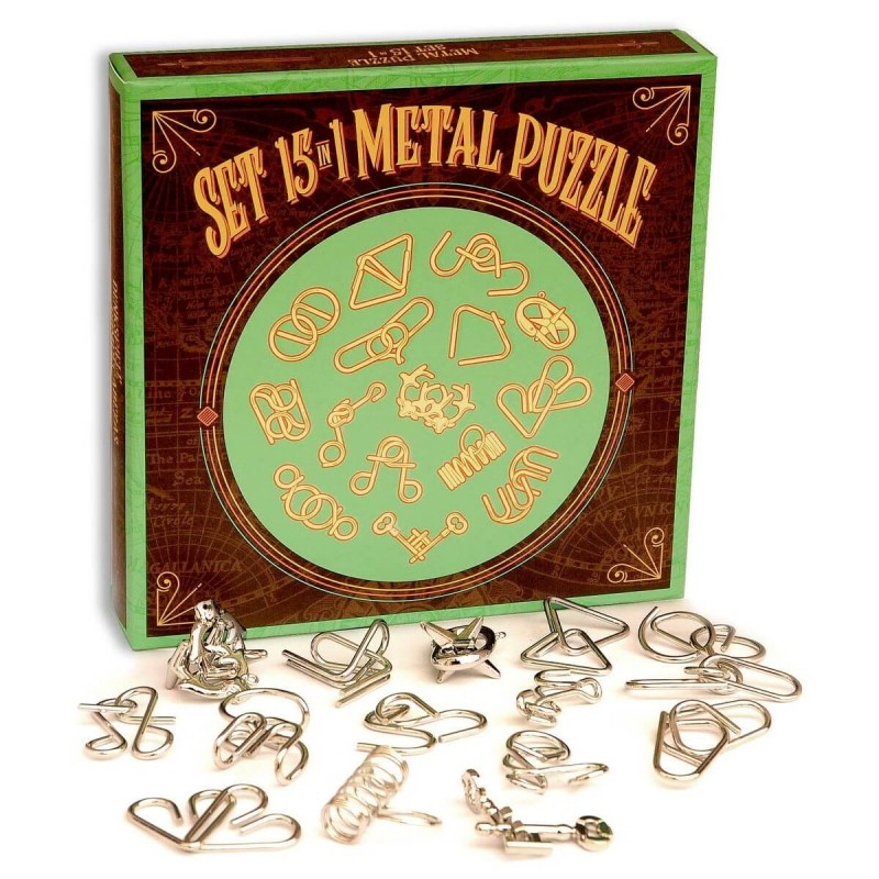 Metal Puzzle Green Set 15 en 1 - Metal Puzzles - kubekings